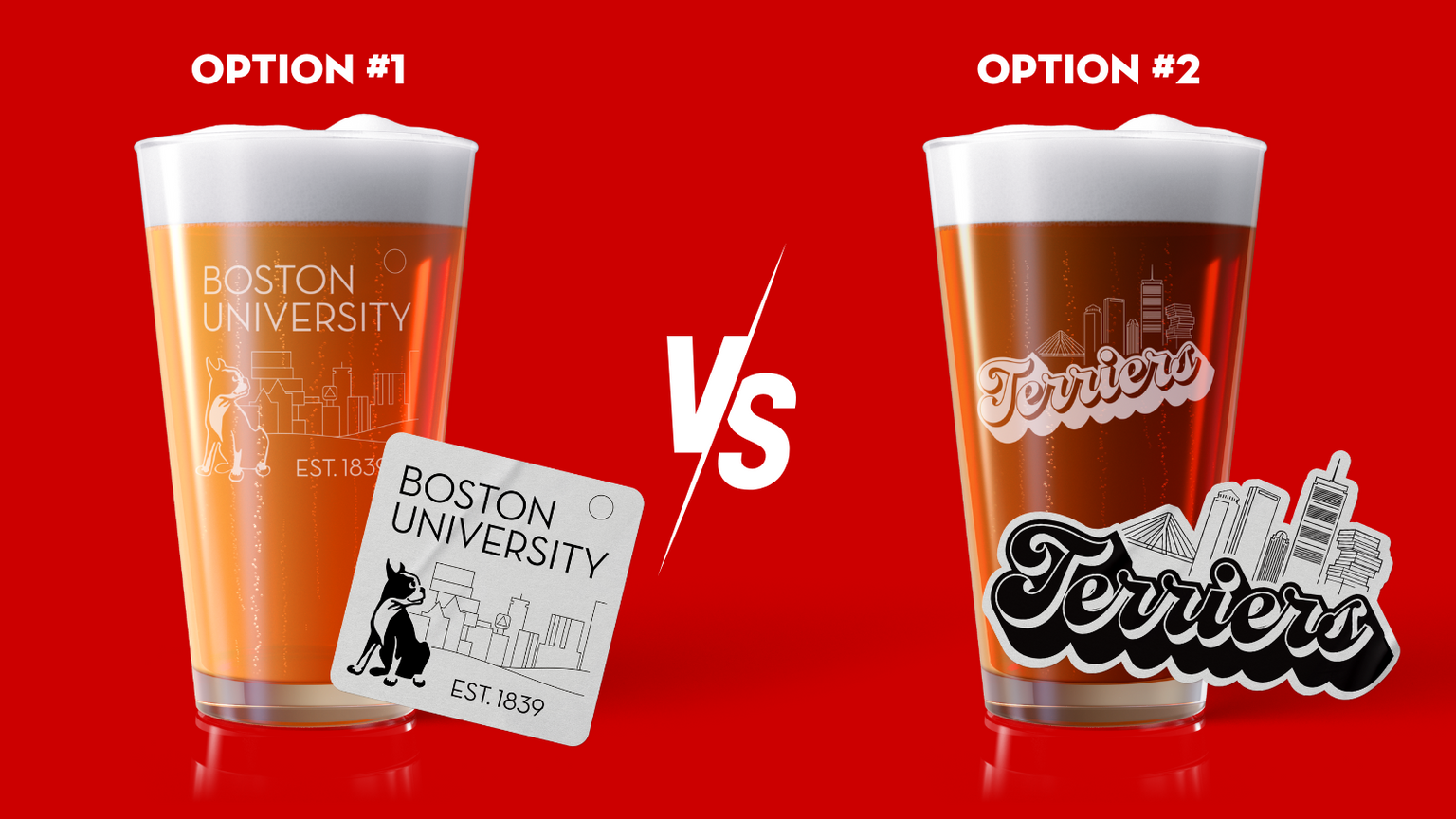 Vote for the 2025 BU pint glass & sticker design | Alumni & Friends