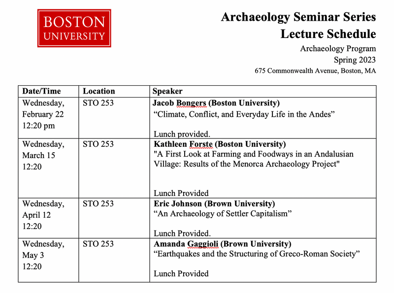 Archaeology Seminar Series Lecture Schedule | Archaeology