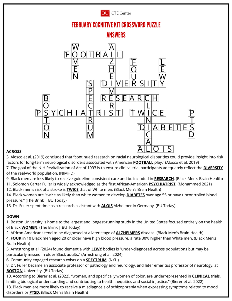 February Cognitive Kit Crossword Puzzle Answers | CTE Center
