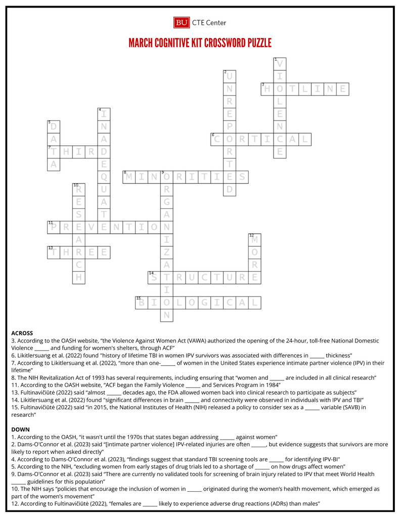 March 2024 Cognitive Kit Crossword Puzzle Answers | CTE Center