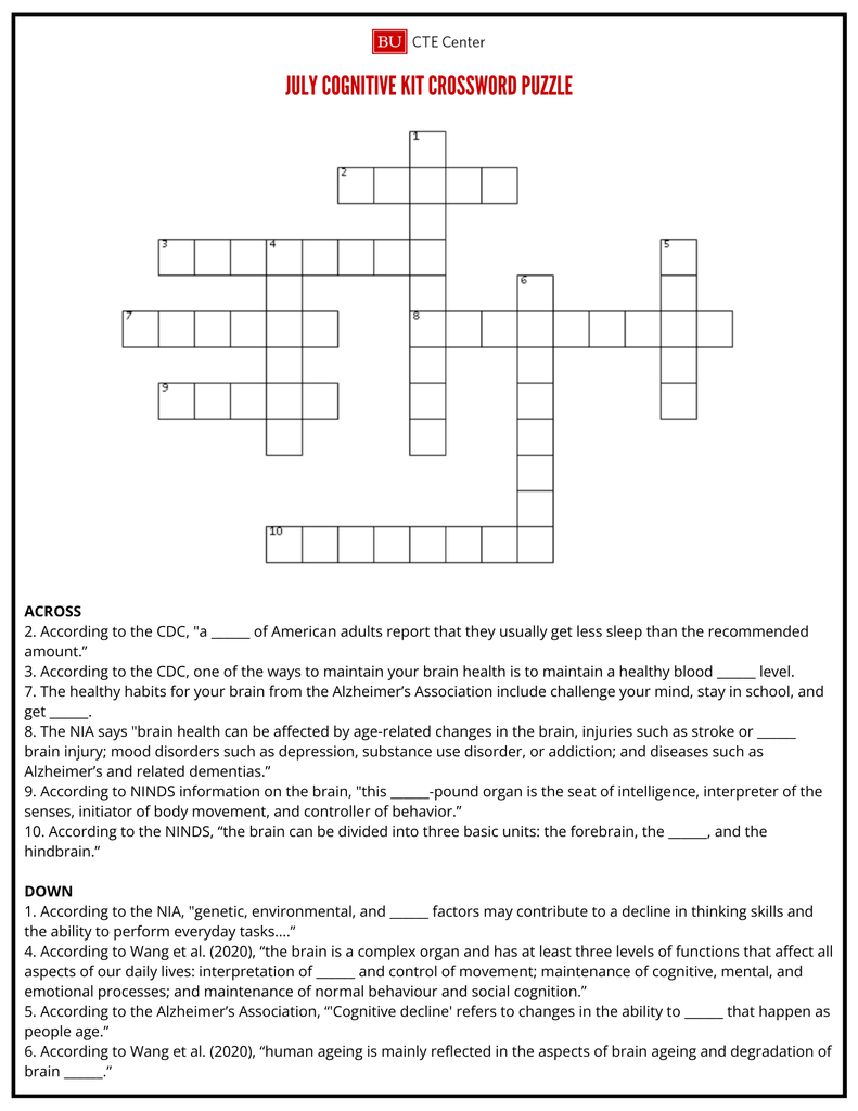 July Cognitive Kit: Keep Your Brain Healthy | CTE Center