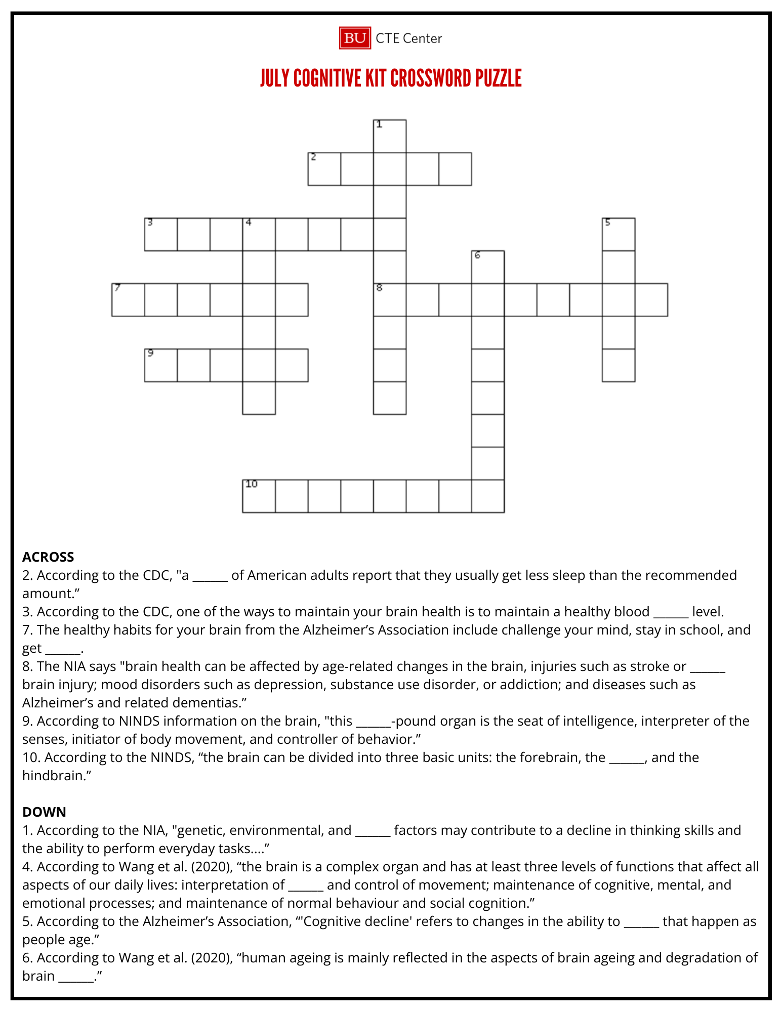 July Cognitive Kit: Keep Your Brain Healthy | CTE Center