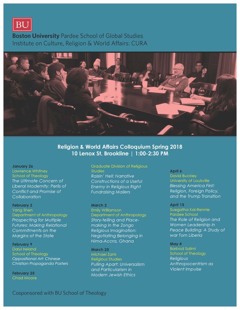 Colloquium Schedule | Institute on Culture, Religion & World Affairs: CURA