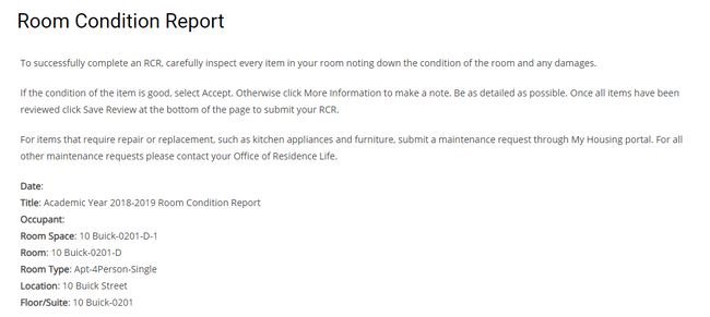 Room Condition Report (RCR) | Boston University Housing