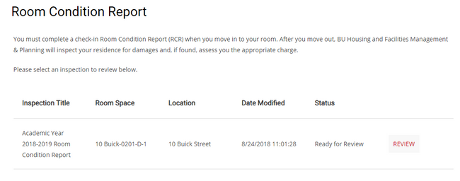 Room Condition Report (RCR) | Boston University Housing