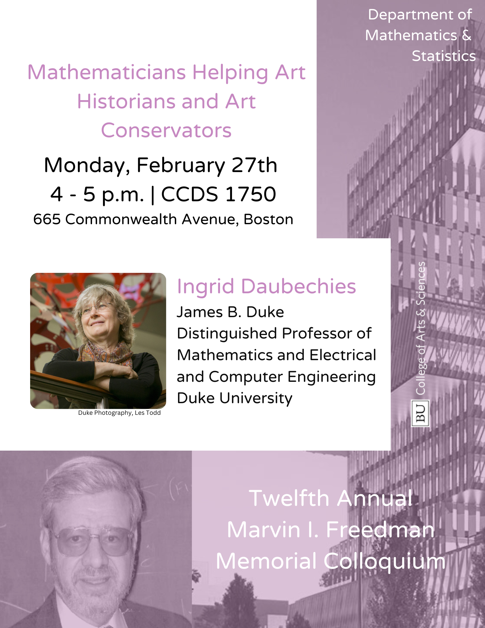 Marvin I. Freedman Memorial Colloquium | Mathematics & Statistics
