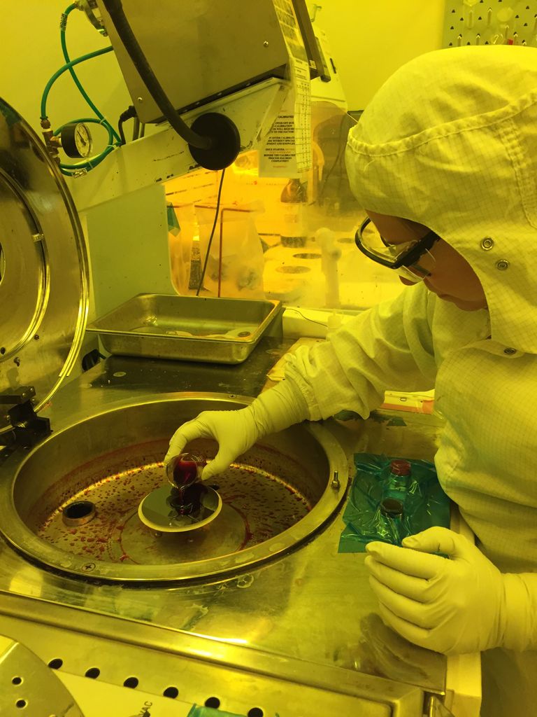 Dina pours resist | NSF RET in Integrated Nanomanufacturing