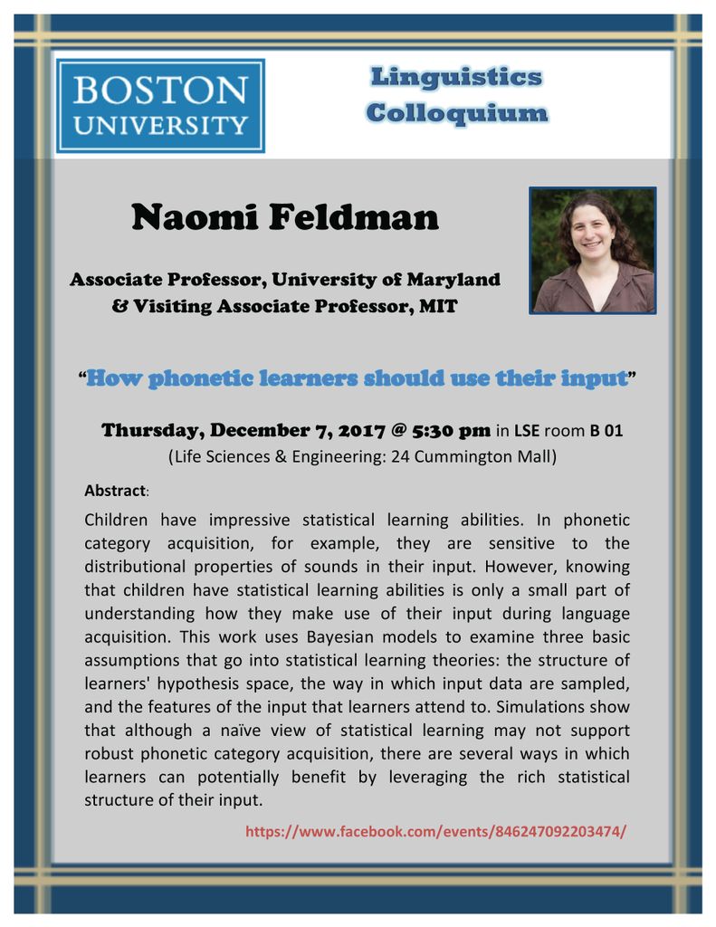 BU Linguistics Colloquium: Naomi Feldman | Romance Studies
