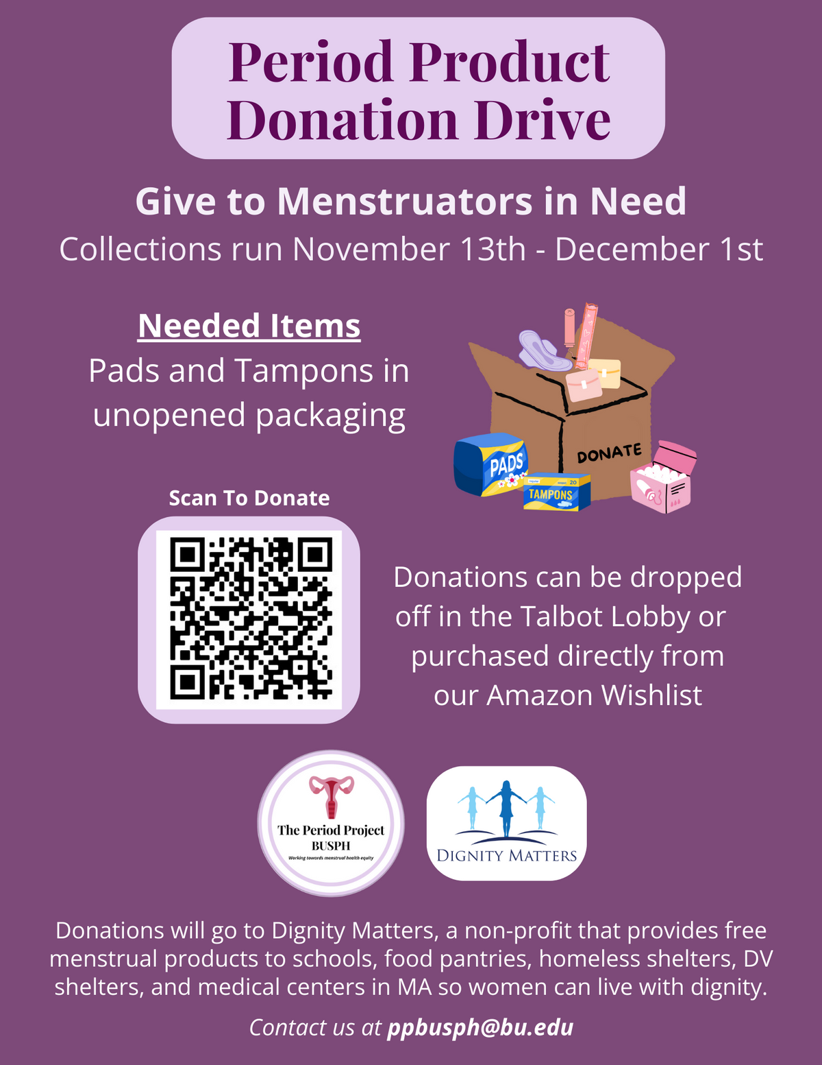 Period Product Donation Drive | SPH