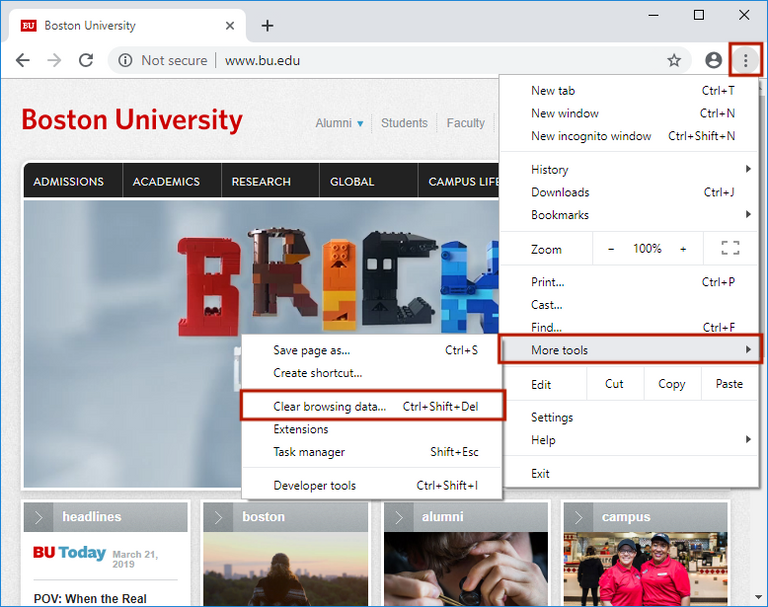 Clear your browser cache – Windows : TechWeb : Boston University