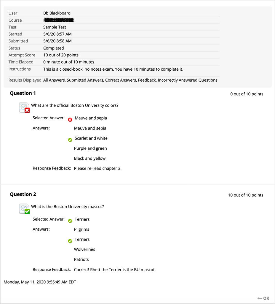 Testing in Blackboard Learn : TechWeb : Boston University