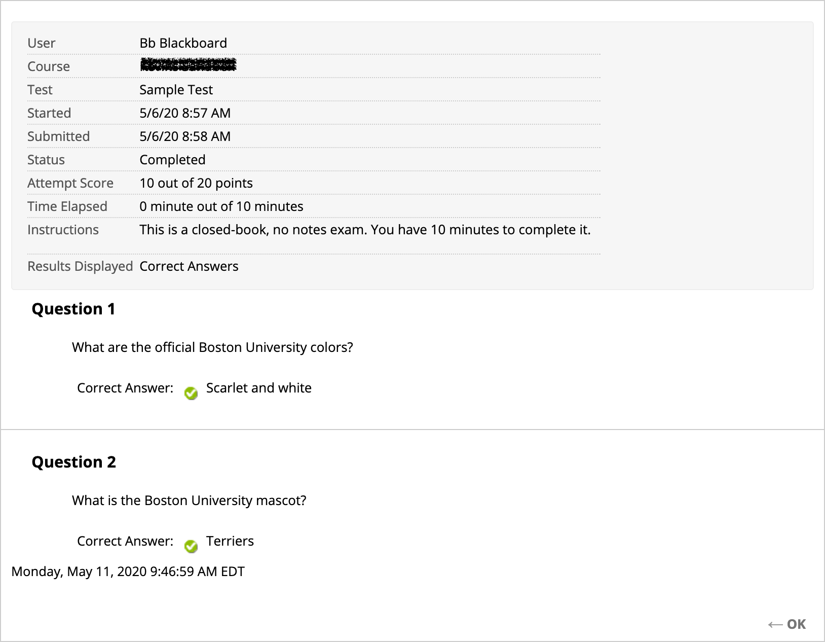 Testing in Blackboard Learn : TechWeb : Boston University