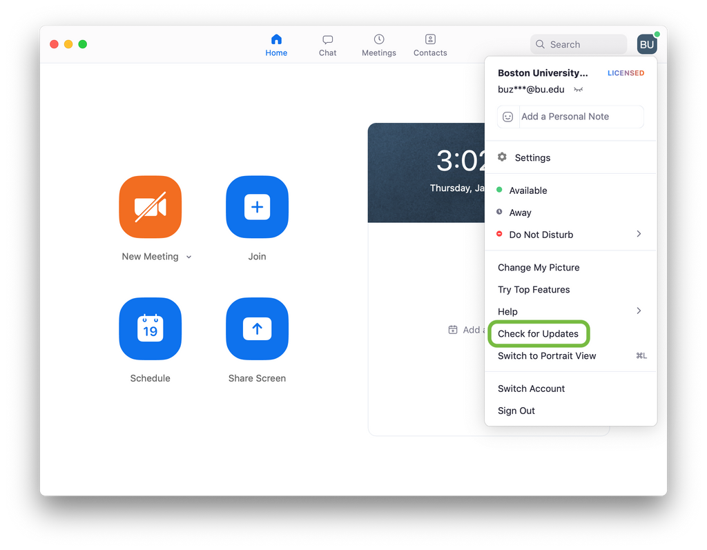 Updating Zoom : TechWeb : Boston University