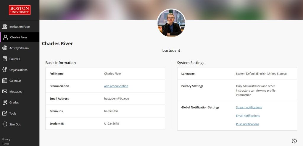 Blackboard Profile and Personal Settings : TechWeb : Boston University Blackboard Profile and Personal Settings : TechWeb : Boston University