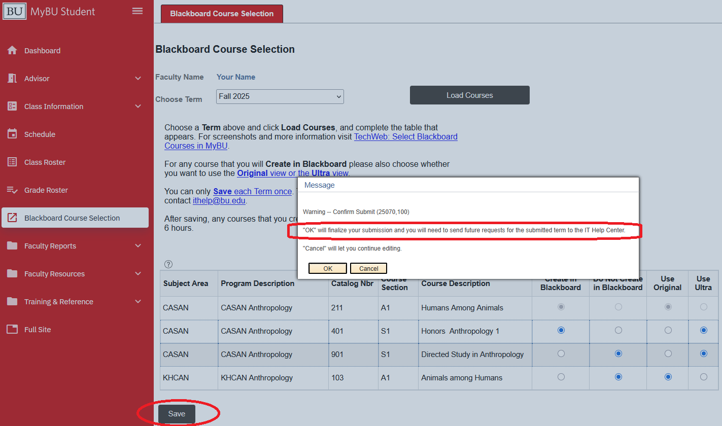 Select Blackboard Courses in MyBU : TechWeb : Boston University